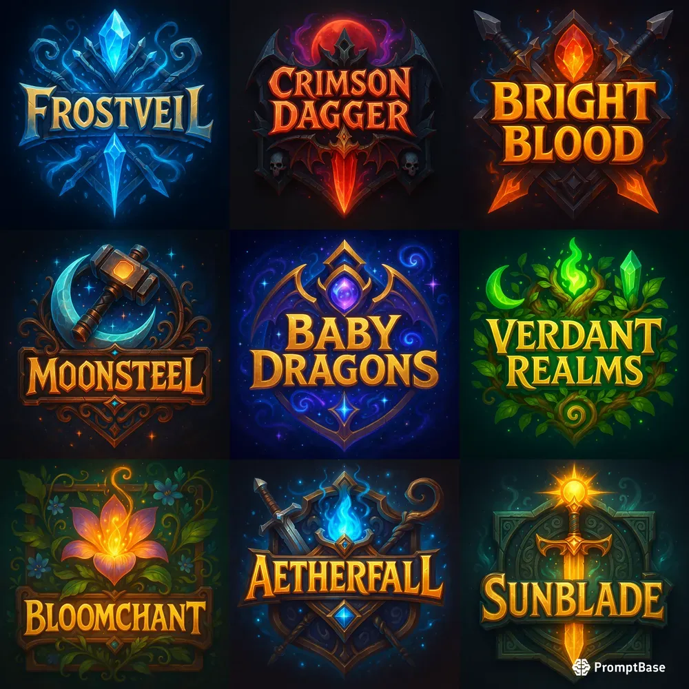 Fantasy Game Title Logos ChatGPT Image Prompt | PromptBase