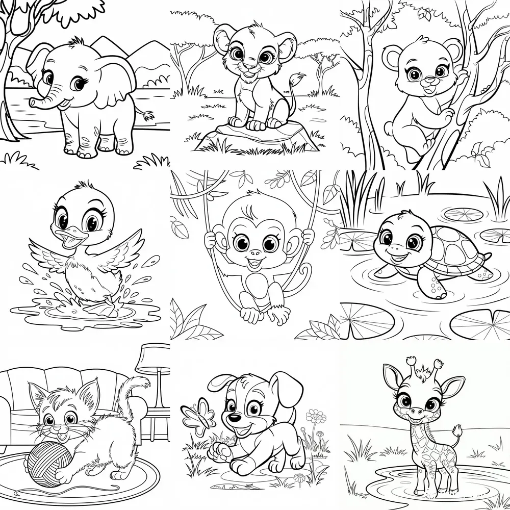 Adorable Animal Coloring Pages Ideogram Prompt | PromptBase