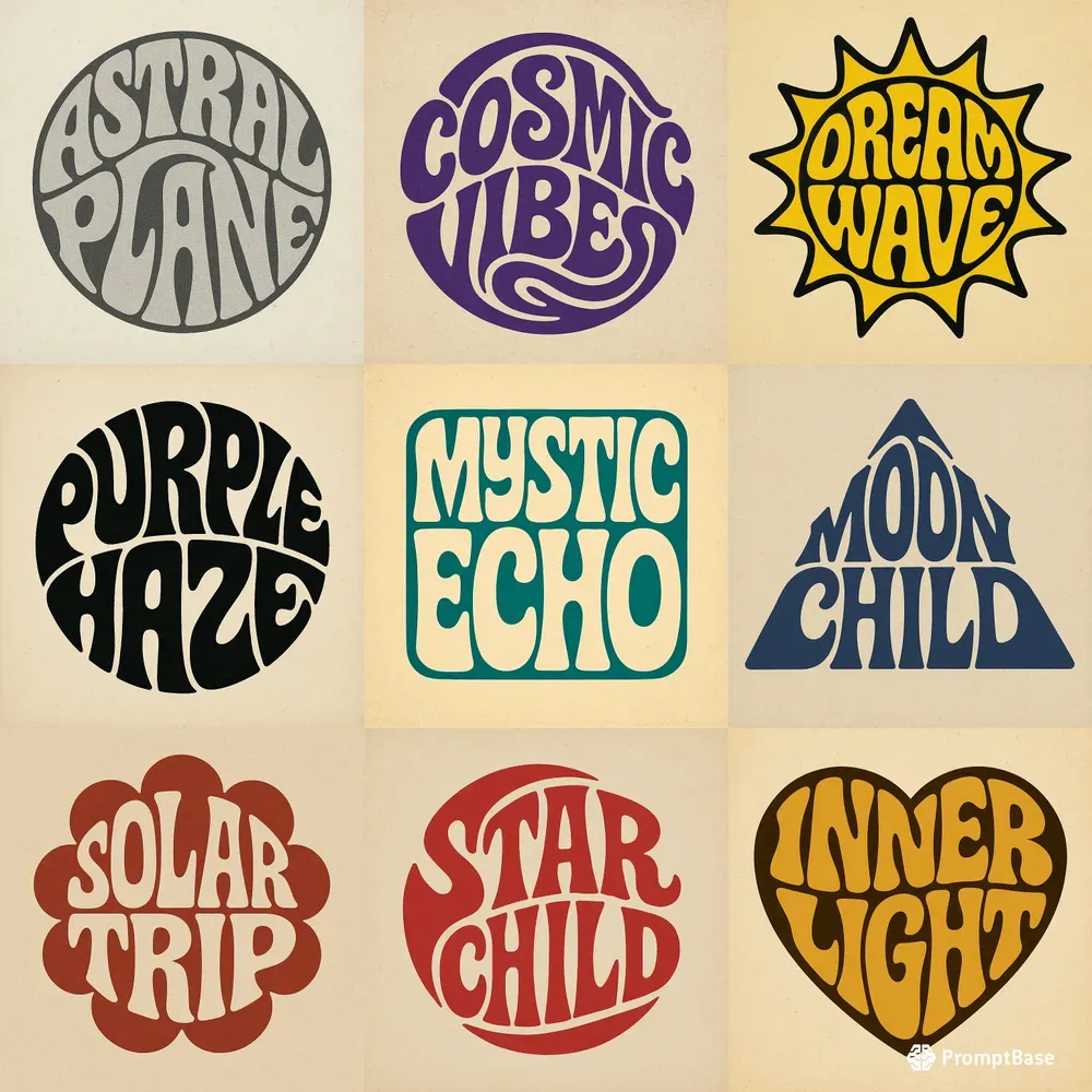 Retro Psychedelic 1970s Logo Designs ChatGPT Image Prompt | PromptBase