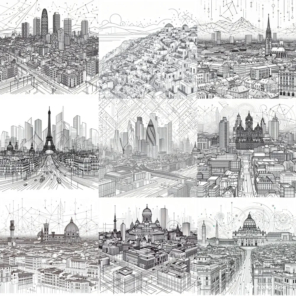 Coloring Book Pages Cities In The World DALL·E Prompt | PromptBase