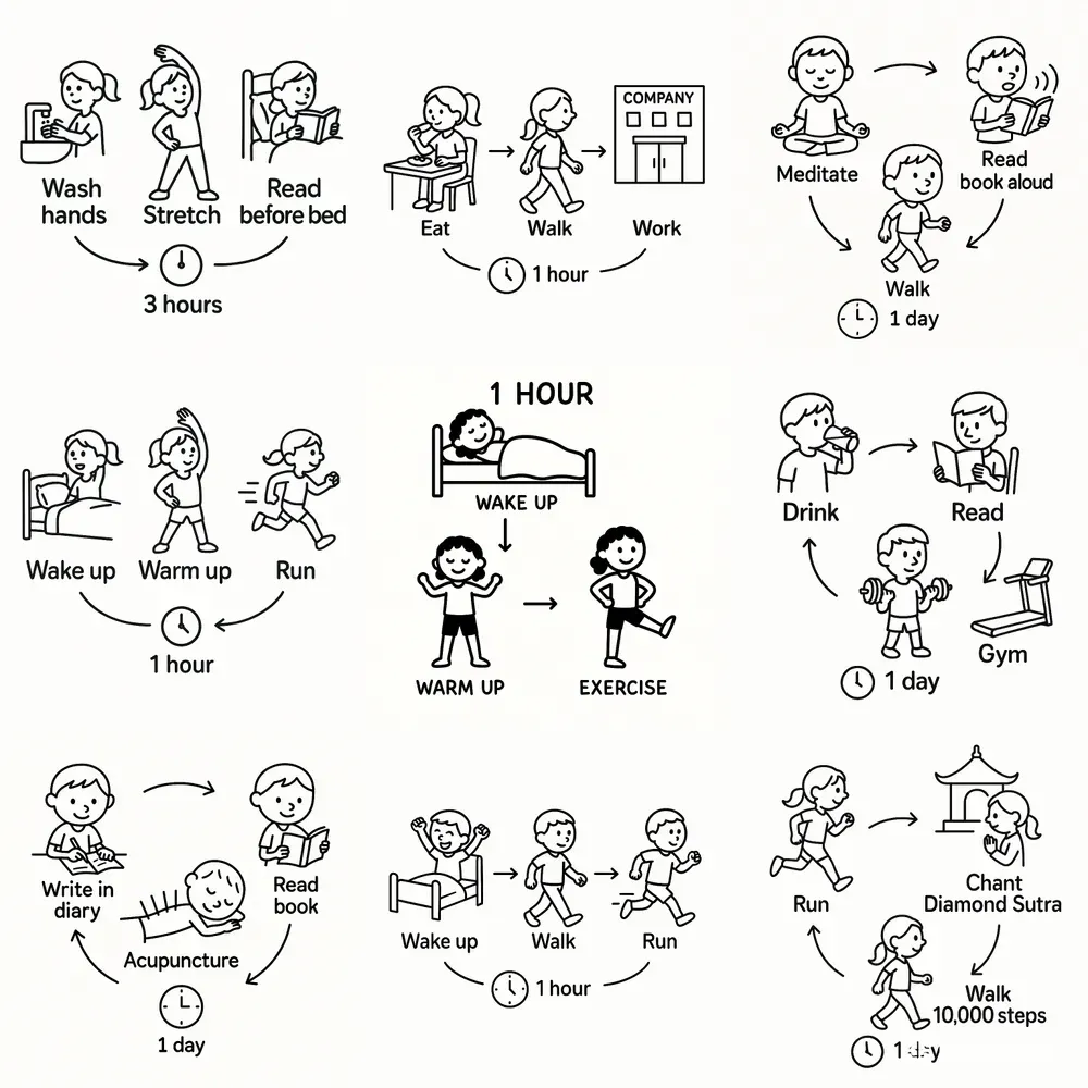 Minimalist Stick Figure Habit Flowcharts ChatGPT Image Prompt | PromptBase