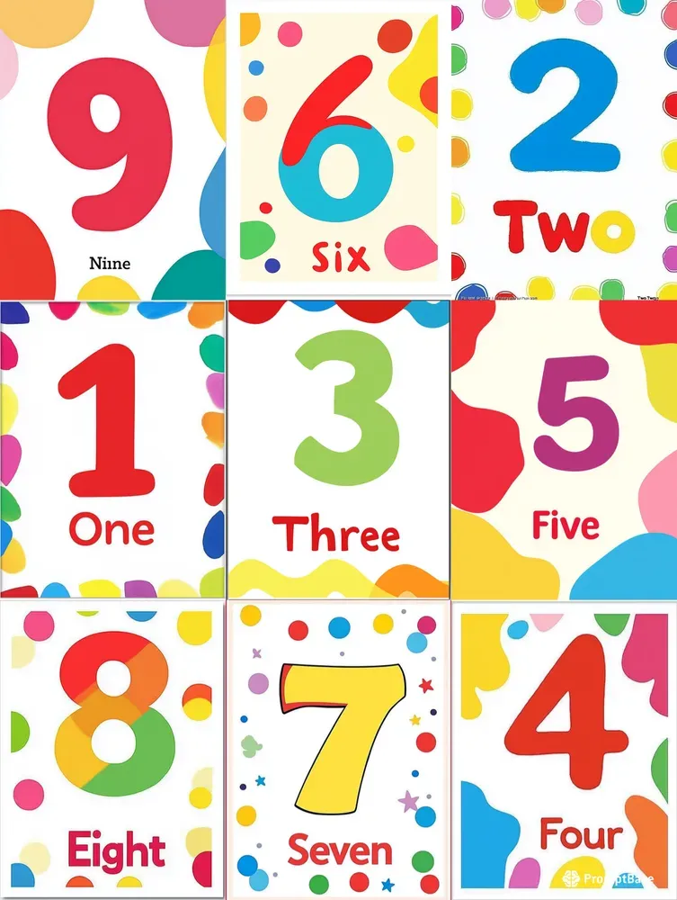 Colorful Numbers Learning Flashcards Midjourney Prompt | PromptBase