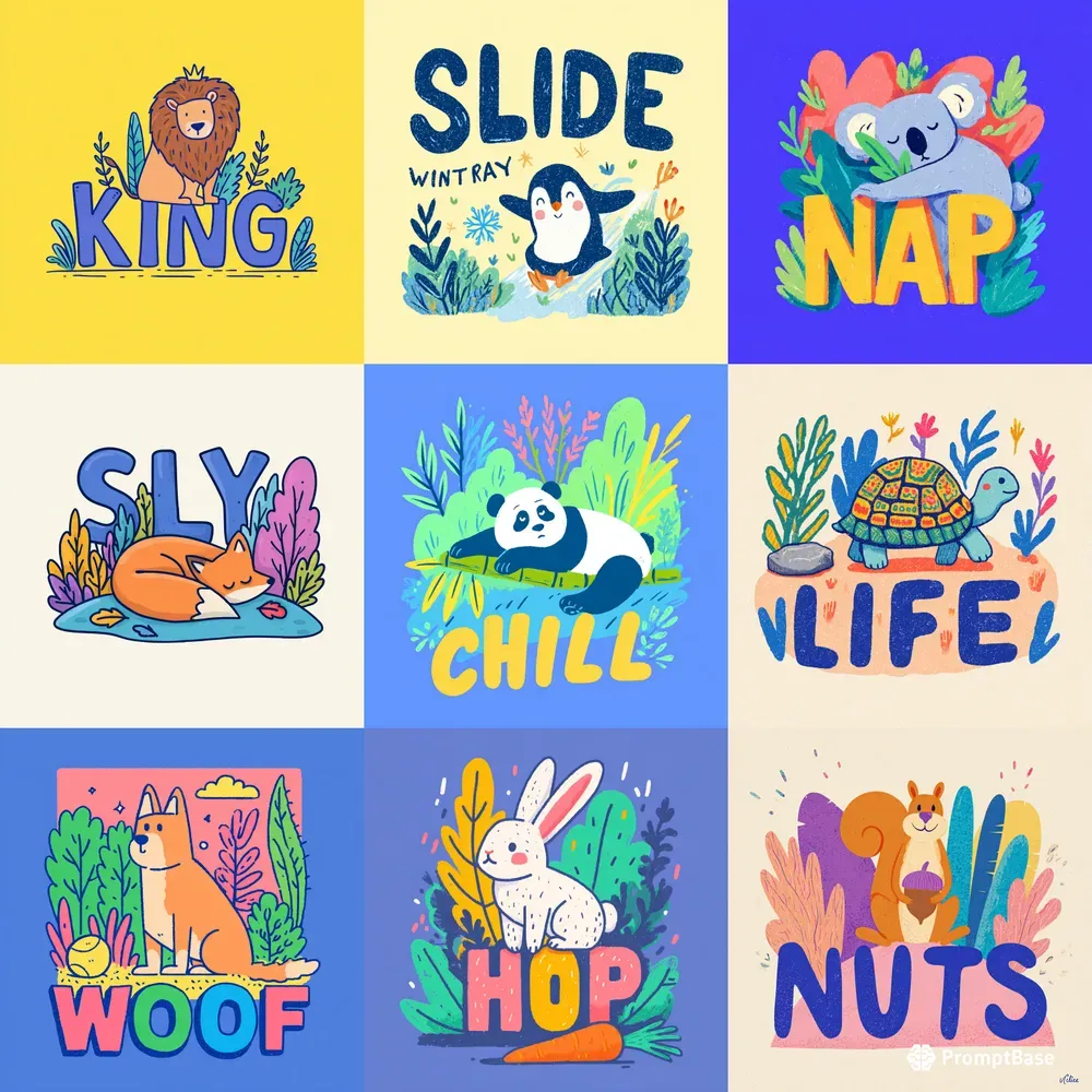 Cartoon Animal Word Art Packs Midjourney Prompt | PromptBase