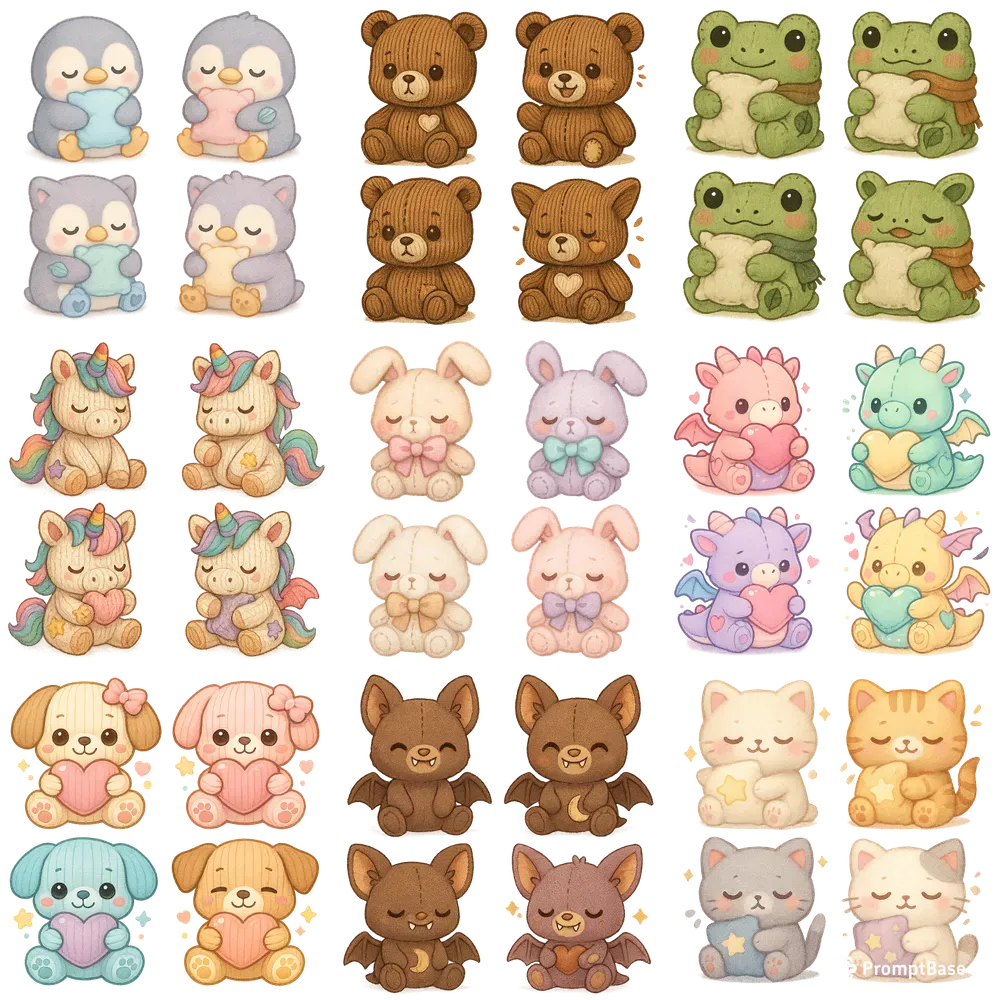 Chibi Stuffed Animal Icons ChatGPT Image Prompt | PromptBase
