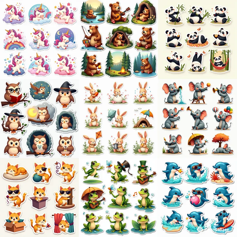 Cartoon Animal Sticker Set Templates FLUX Prompt | PromptBase