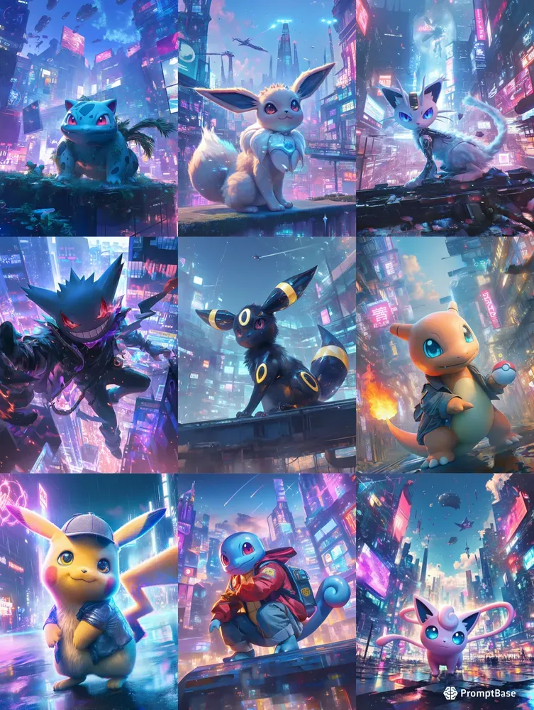 Neofuturistic Cyber Pokemon Designs Midjourney Prompt | PromptBase