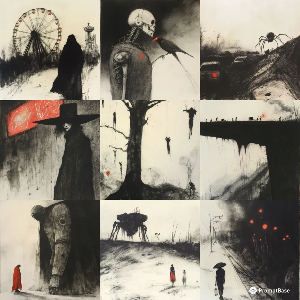 Dystopian Post Apocalyptic Sketches Midjourney Prompt | PromptBase