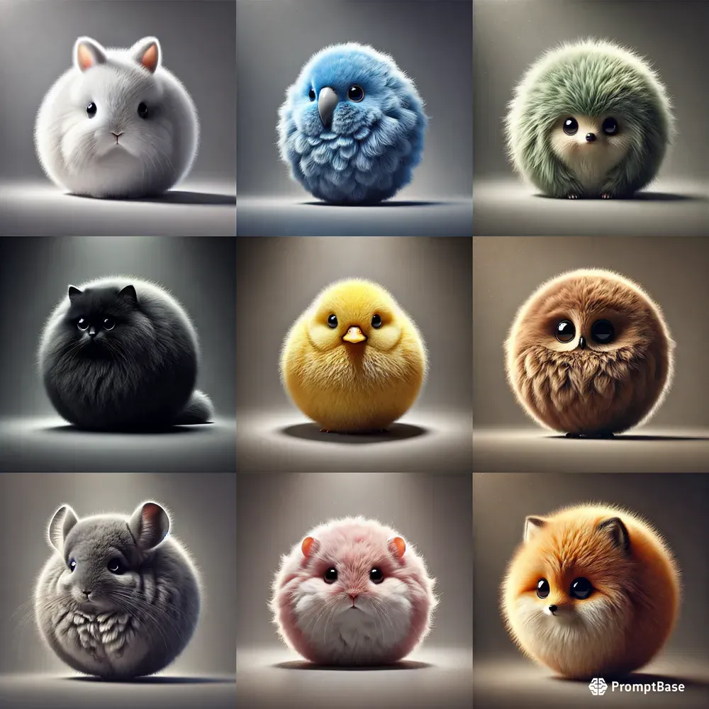 Fluffy Spherical Animal Balls DALL·E Prompt | PromptBase