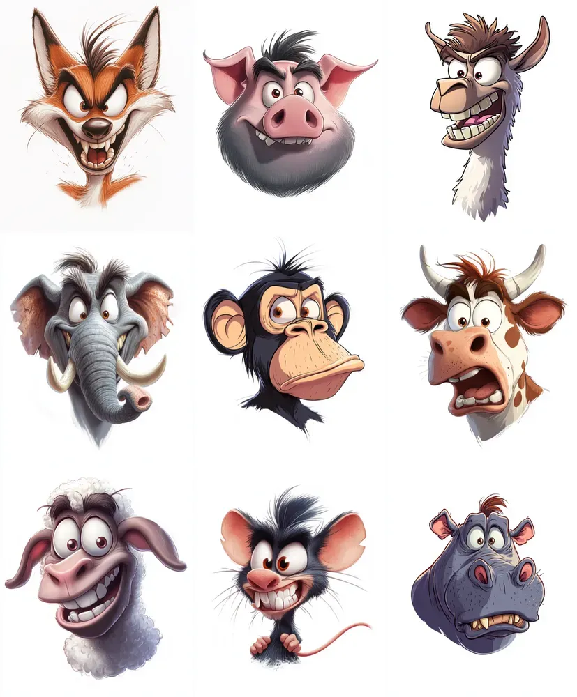 Grotesque Cartoon Animal Caricatures Midjourney Prompt | PromptBase