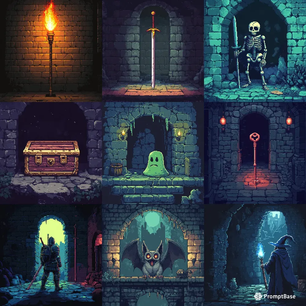 8bit Dungeon Pixels Bases Midjourney Prompt | PromptBase