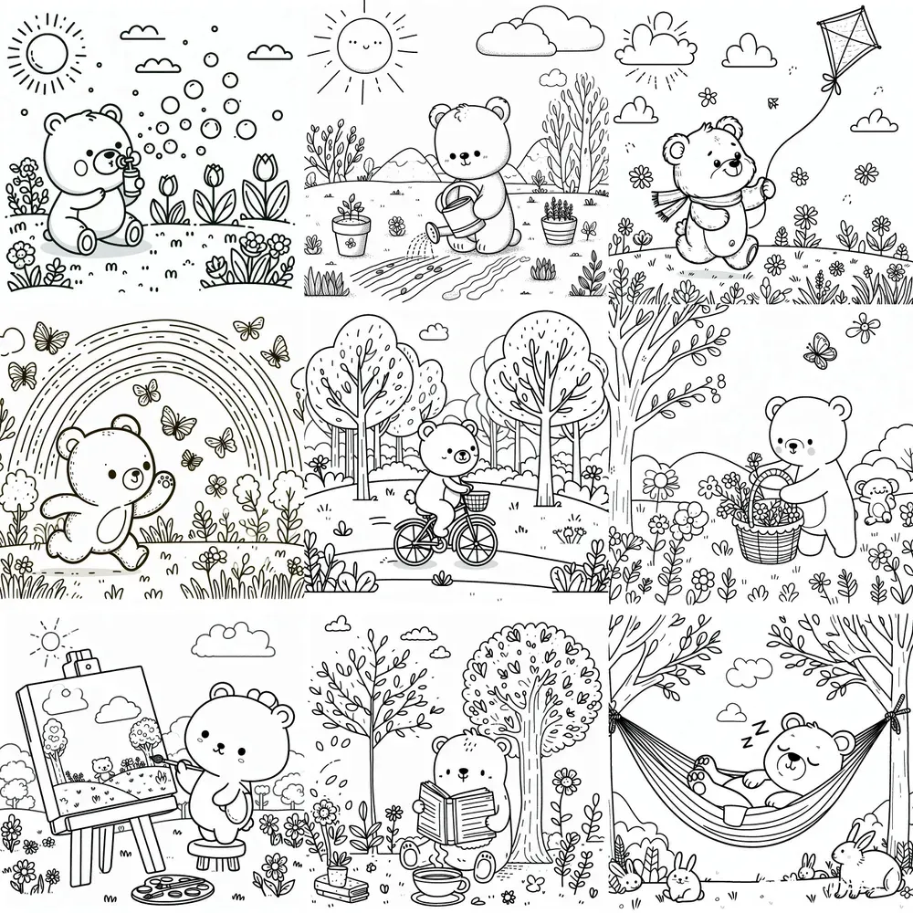 Cozy Spring Coloring Book Pages DALL·E Prompt | PromptBase