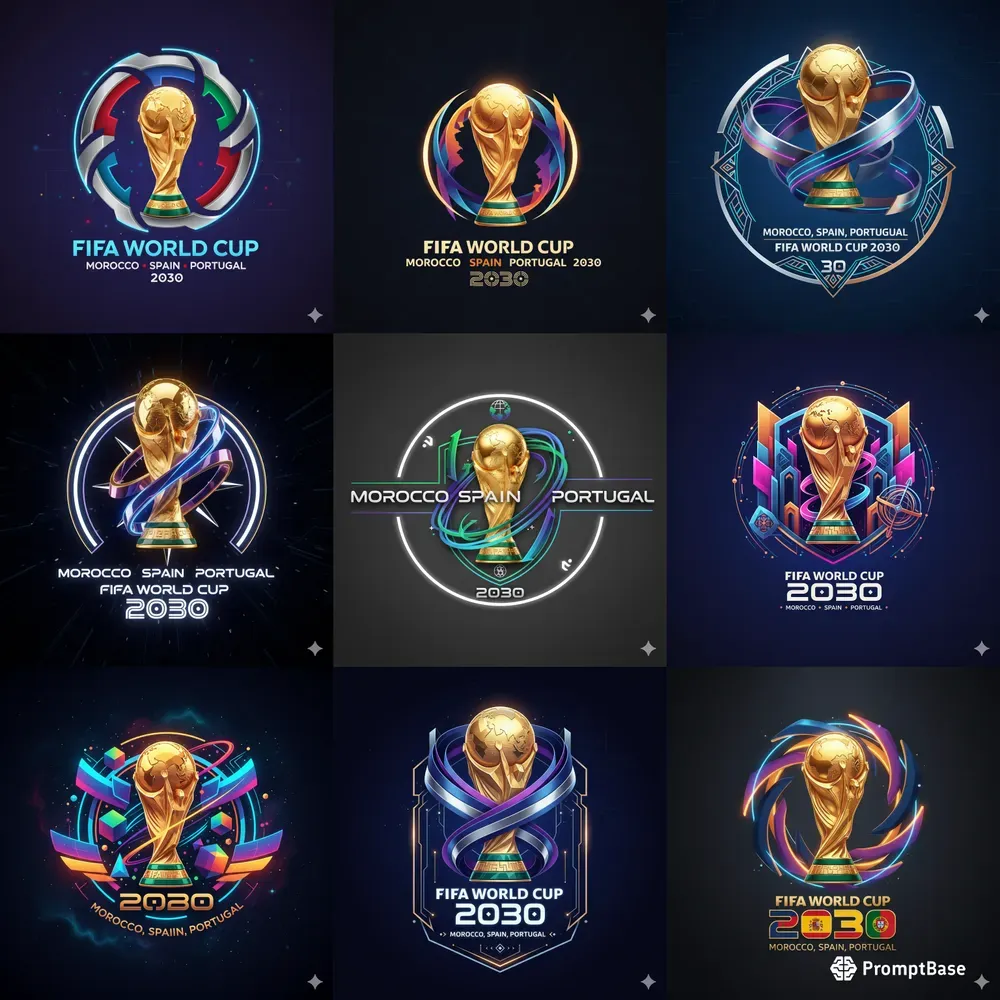 Futuristic Fifa World Cup 2030 Logos Gemini Image Prompt | PromptBase
