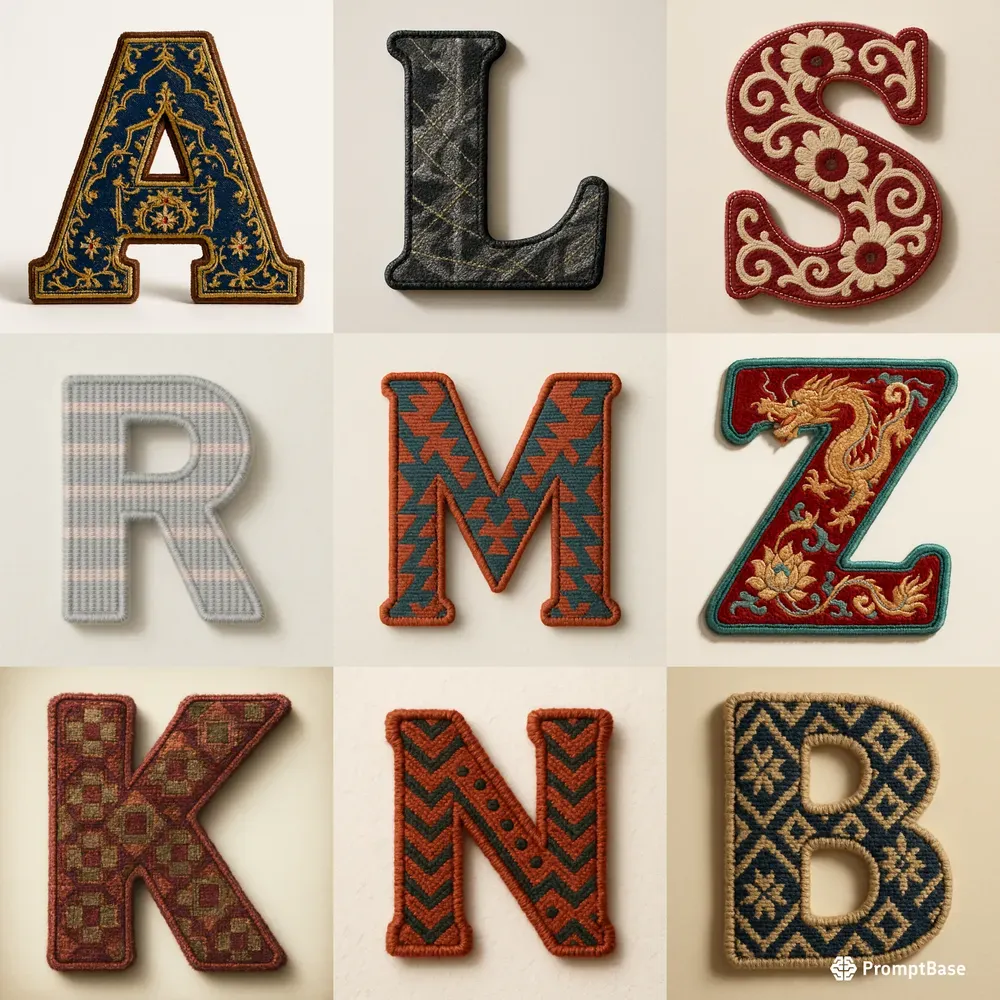 Textile Monogram Realism Alphabets ChatGPT Image Prompt | PromptBase