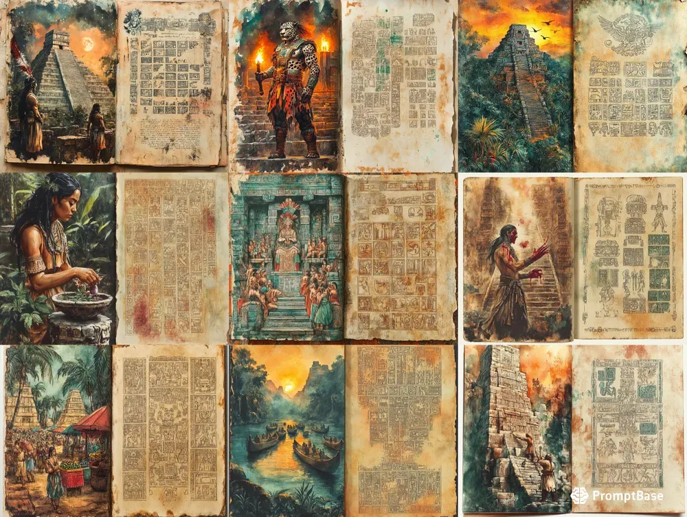 Mayan Civilization Junk Journal Art Midjourney Prompt | PromptBase