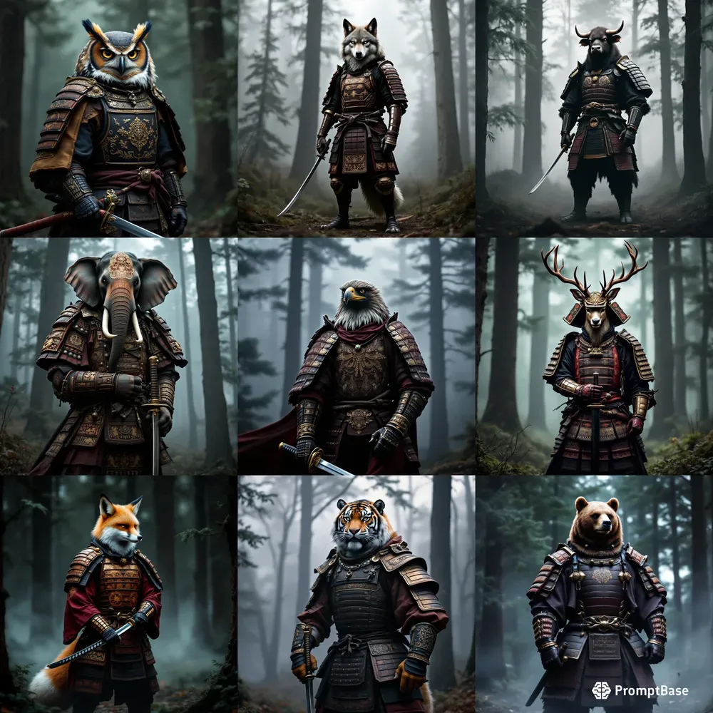 Animals In Samurai Armor Photos FLUX Prompt | PromptBase
