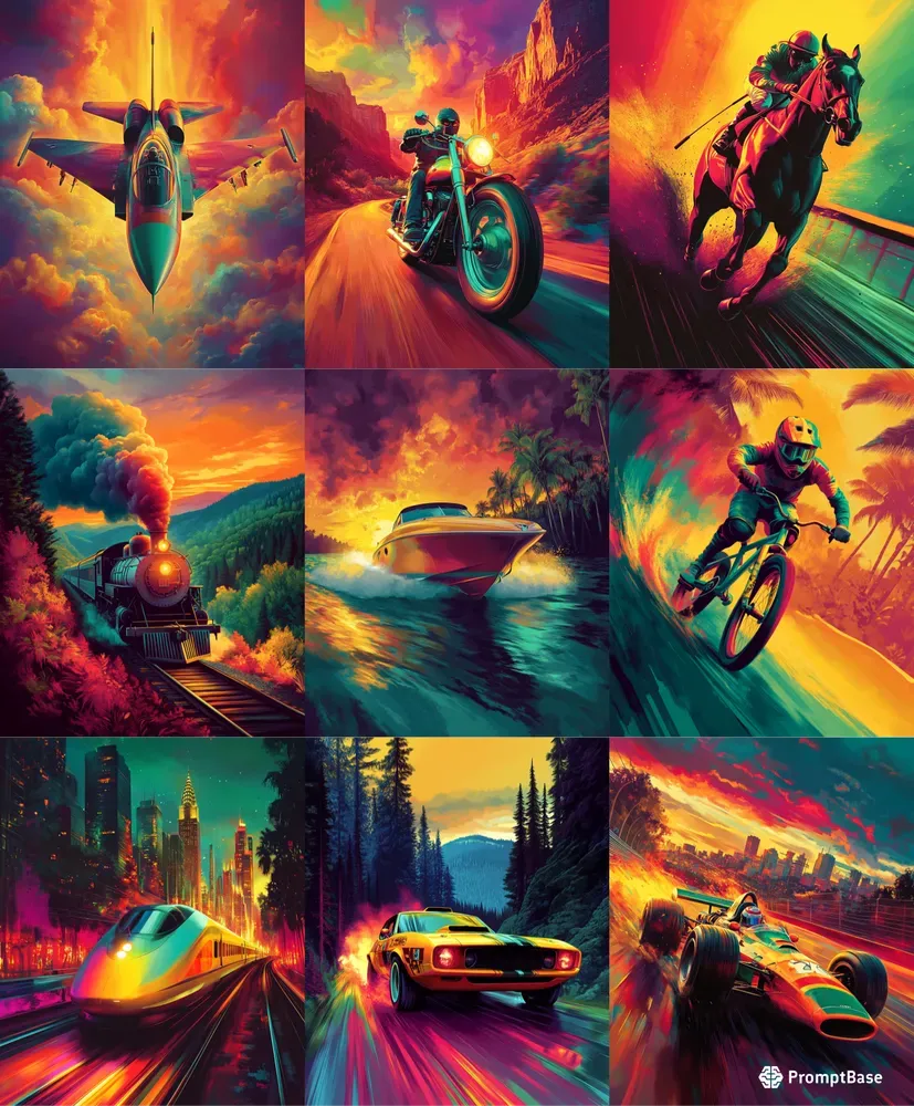 Colorful Vector Art Of Moving Objects Midjourney Prompt | PromptBase