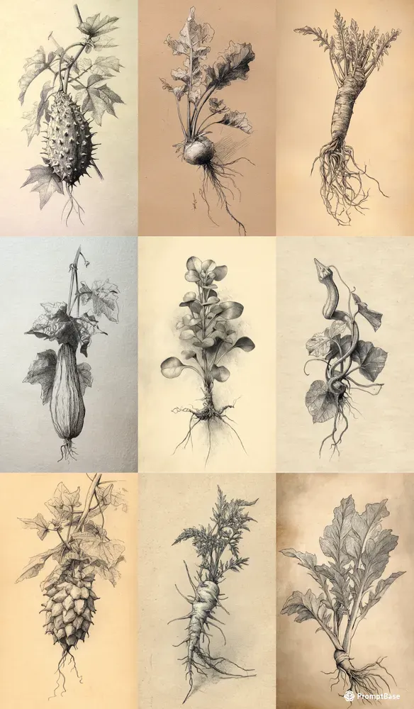 Forgotten Roots A Botanical Studies Midjourney Prompt | PromptBase