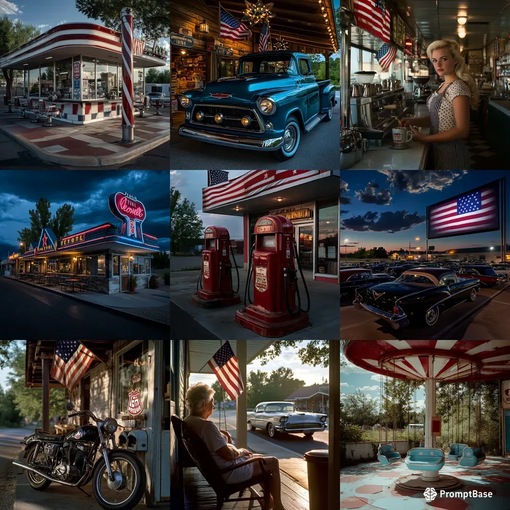 American Nostalgia Retro Roadside Photos Midjourney Prompt | PromptBase
