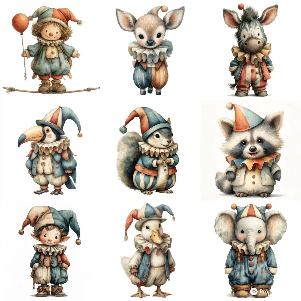 Cute Circus Animals And Friends Cliparts Midjourney Prompt | PromptBase