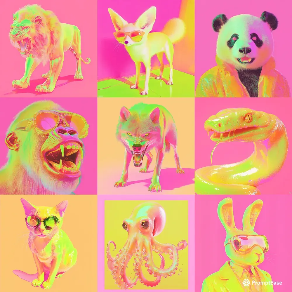 Vivid Energy Pop Art Animals Midjourney Prompt | PromptBase