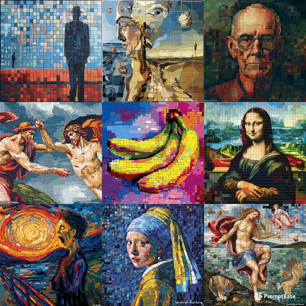 Pixel Art Mosaics Of Famous Paintings Midjourney Prompt | PromptBase
