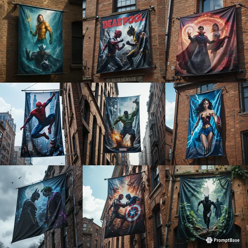 Epic Superhero Showdown Banner Mockups ChatGPT Image Prompt | PromptBase