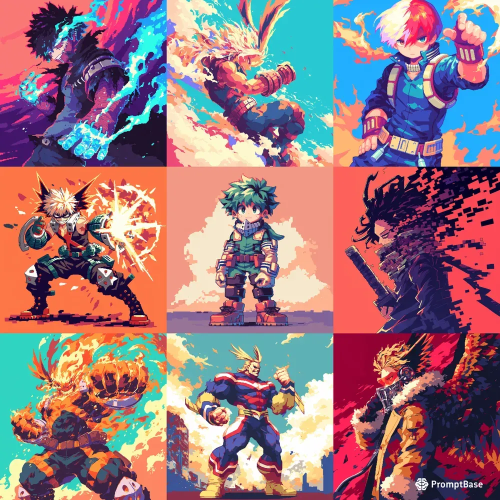 My Hero Academia In Retro Pixel Art Midjourney Prompt | PromptBase