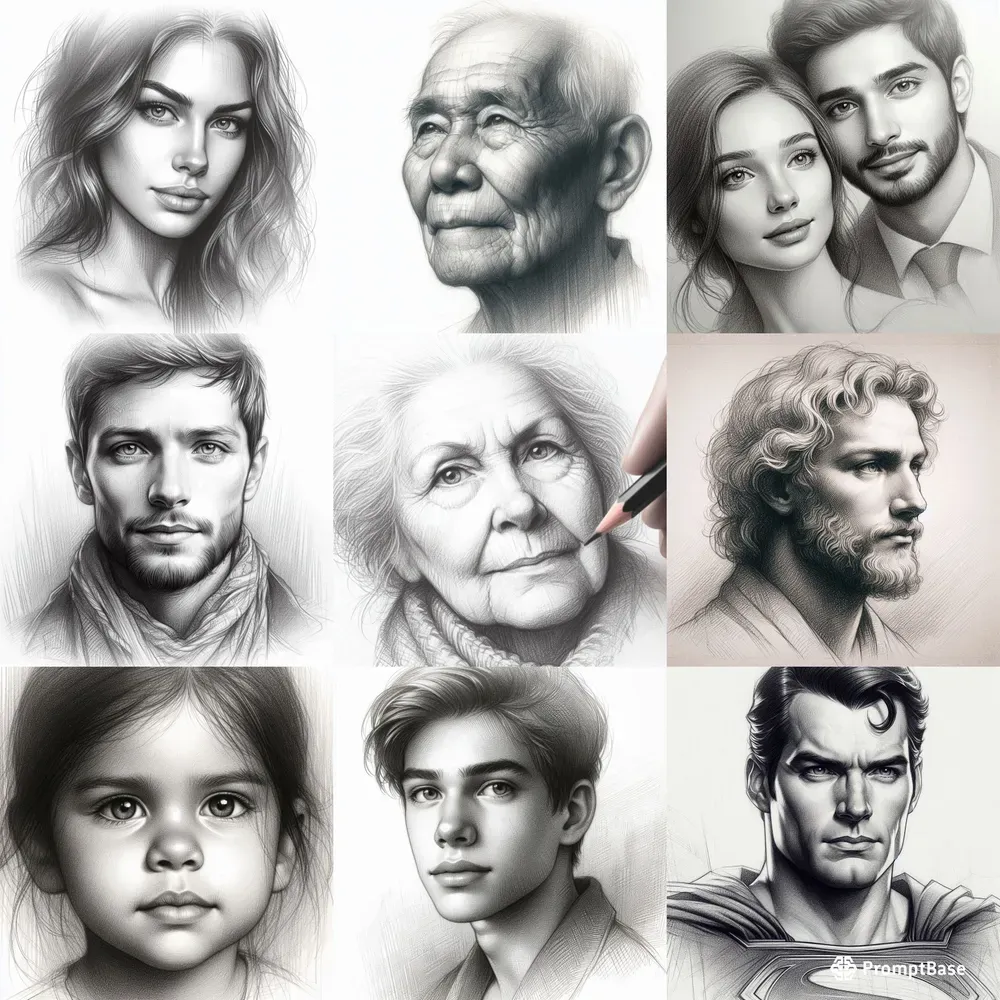 Versatile Pencil Sketch Portraits DALL·E Prompt | PromptBase