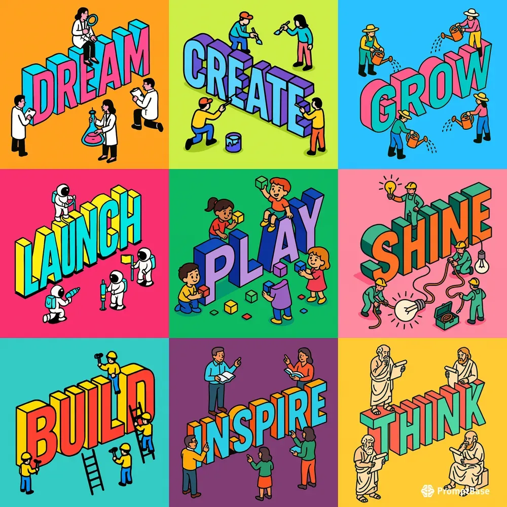 Isometric Motivational Words ChatGPT Image Prompt | PromptBase