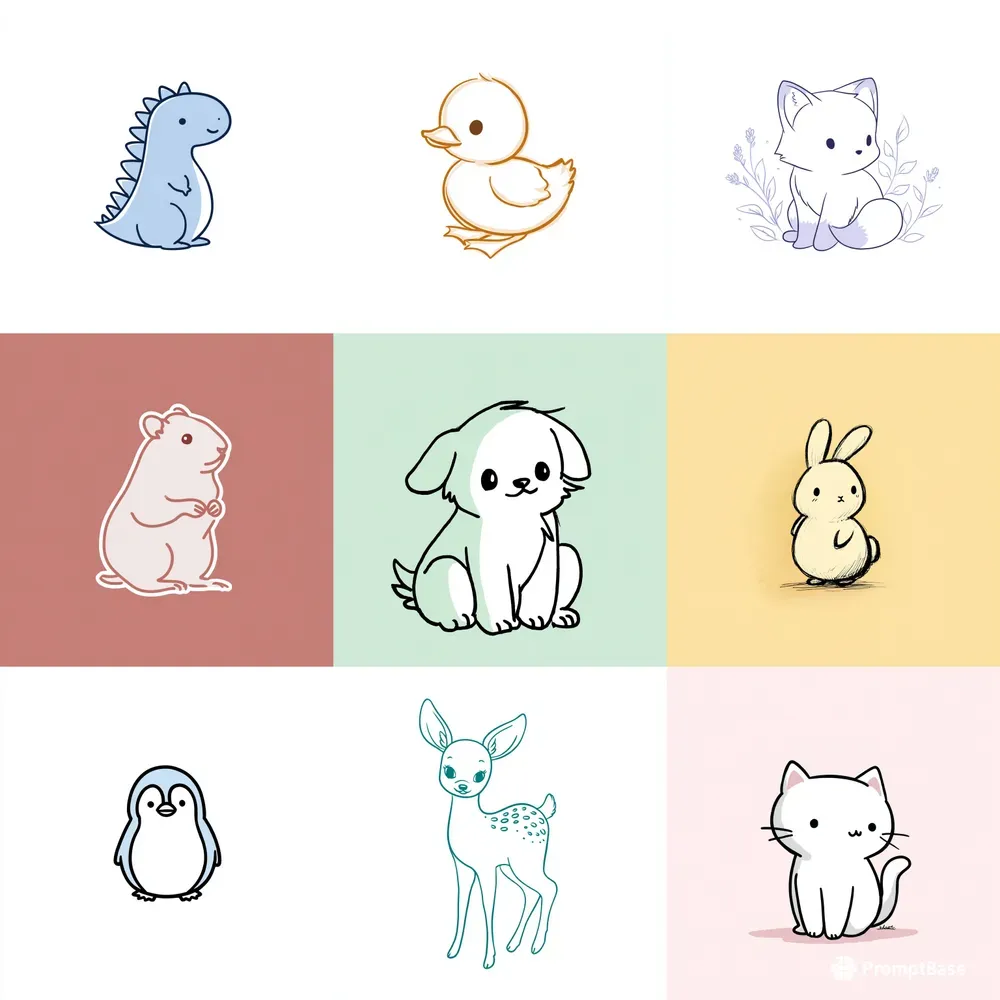 Cute Minimalist Animal Line Art Midjourney Prompt | PromptBase