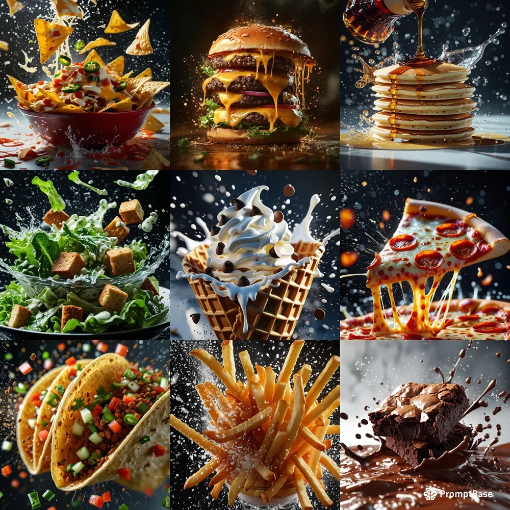 Dynamic Highspeed Food Action Shots Midjourney Prompt | PromptBase