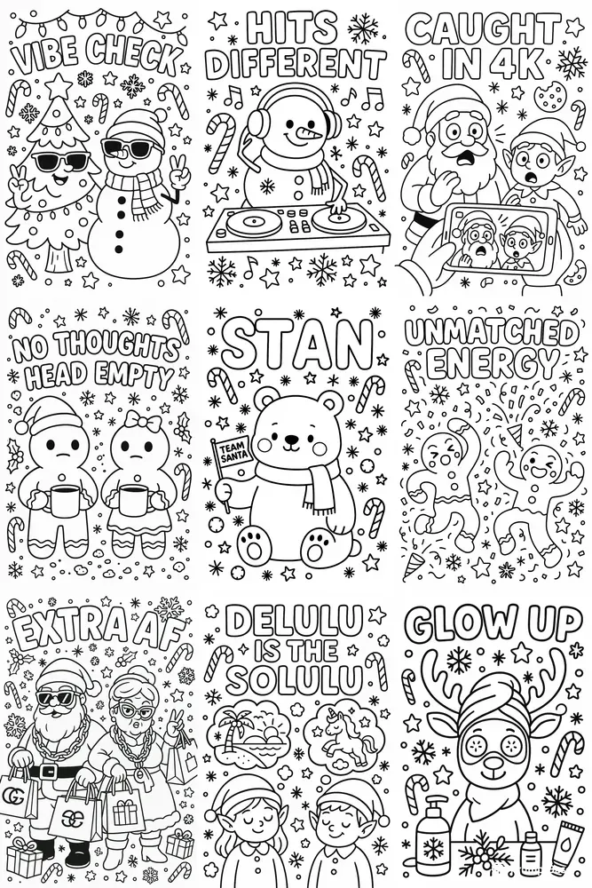 Funny Gen Z Christmas Coloring Pages ChatGPT Image Prompt | PromptBase