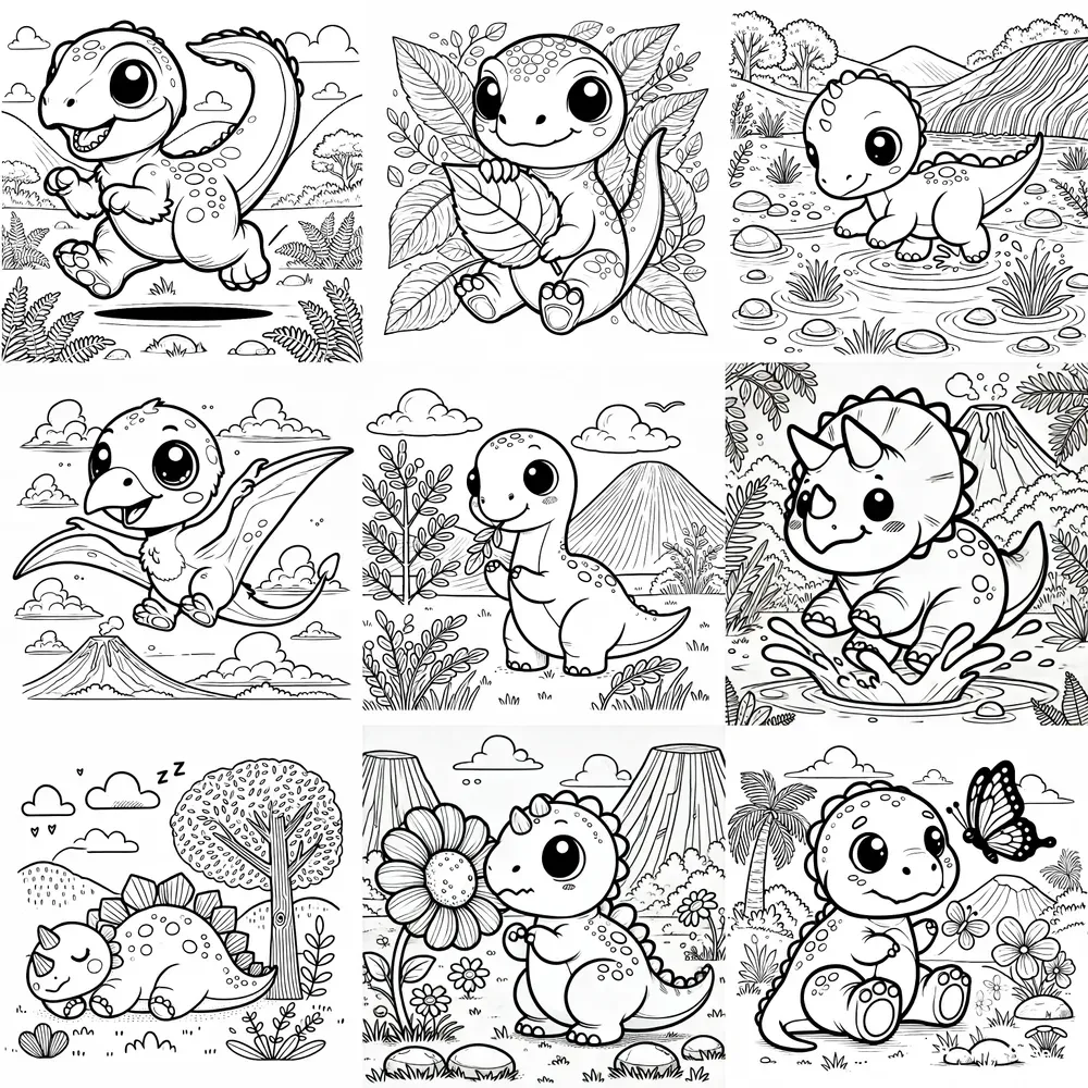 Cute Dino Coloring Pages For Kids DALL·E Prompt | PromptBase