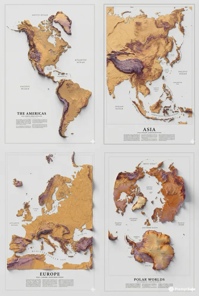 3D Relief Map Posters Series Gemini Image Prompt | PromptBase