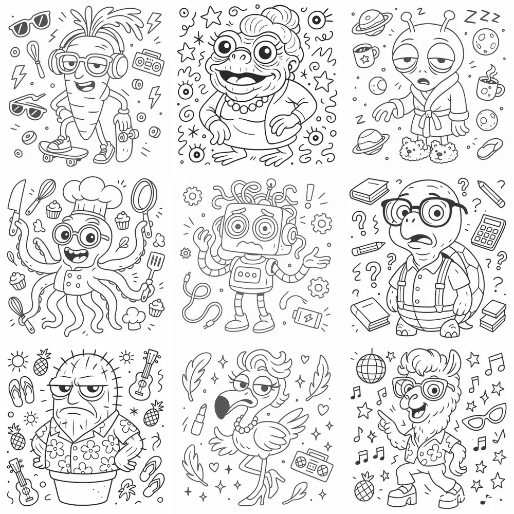 Caricature Portraits Coloring Book Pages ChatGPT Image Prompt | PromptBase