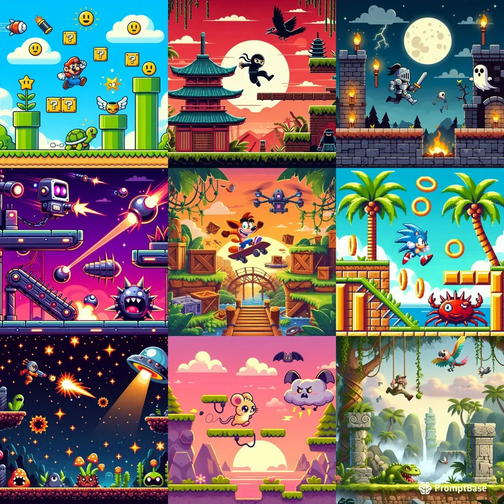 Classic Platformer Game Scenes DALL·E Prompt | PromptBase Classic Platformer Game Scenes DALL·E Prompt | PromptBase