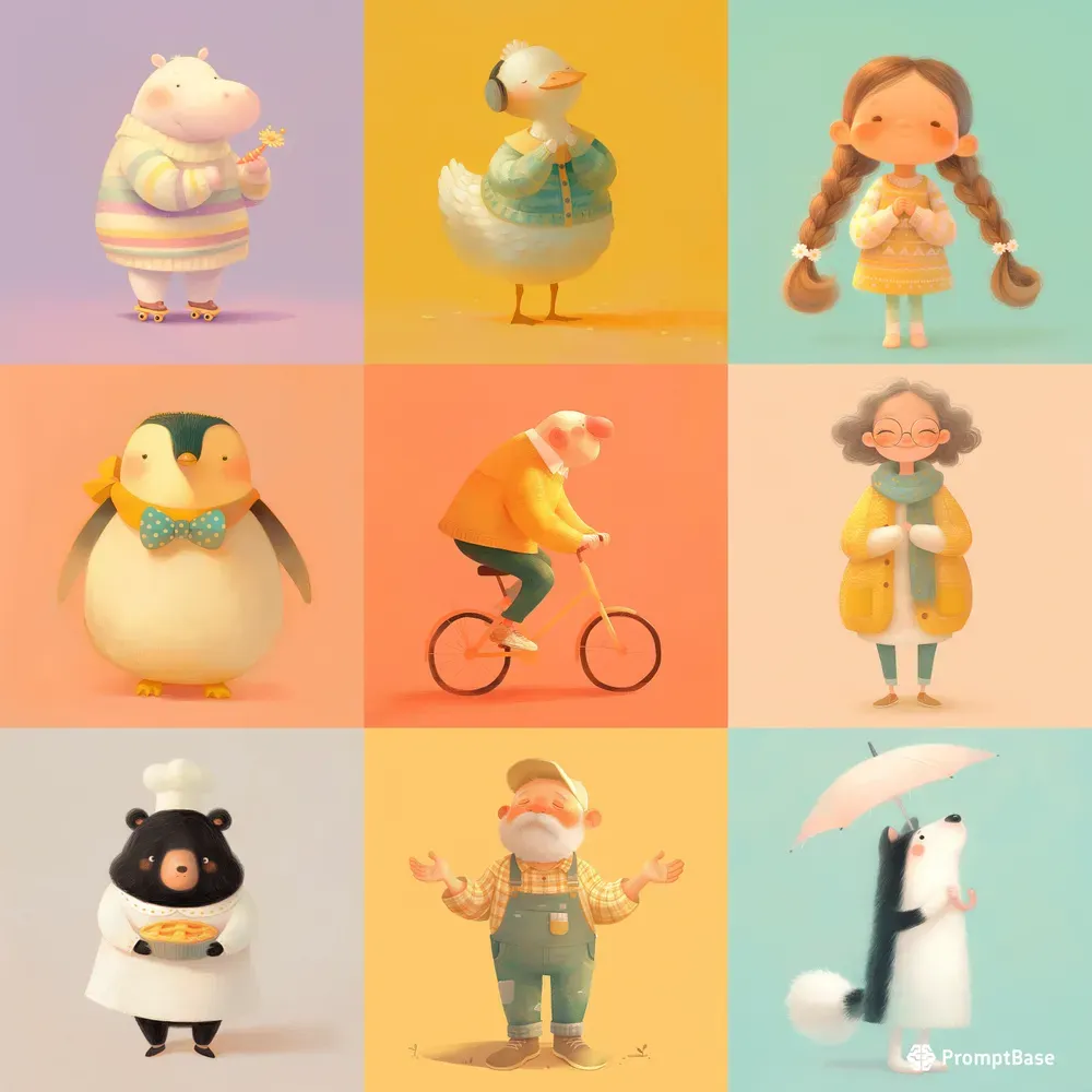 Quirky Cartoon Characters Cliparts Midjourney Prompt | PromptBase