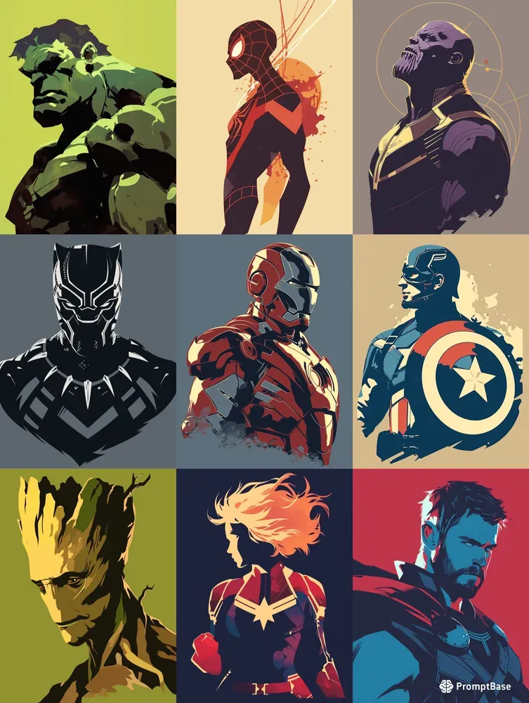 Minimalist Marvel Comics Characters Midjourney Prompt | PromptBase