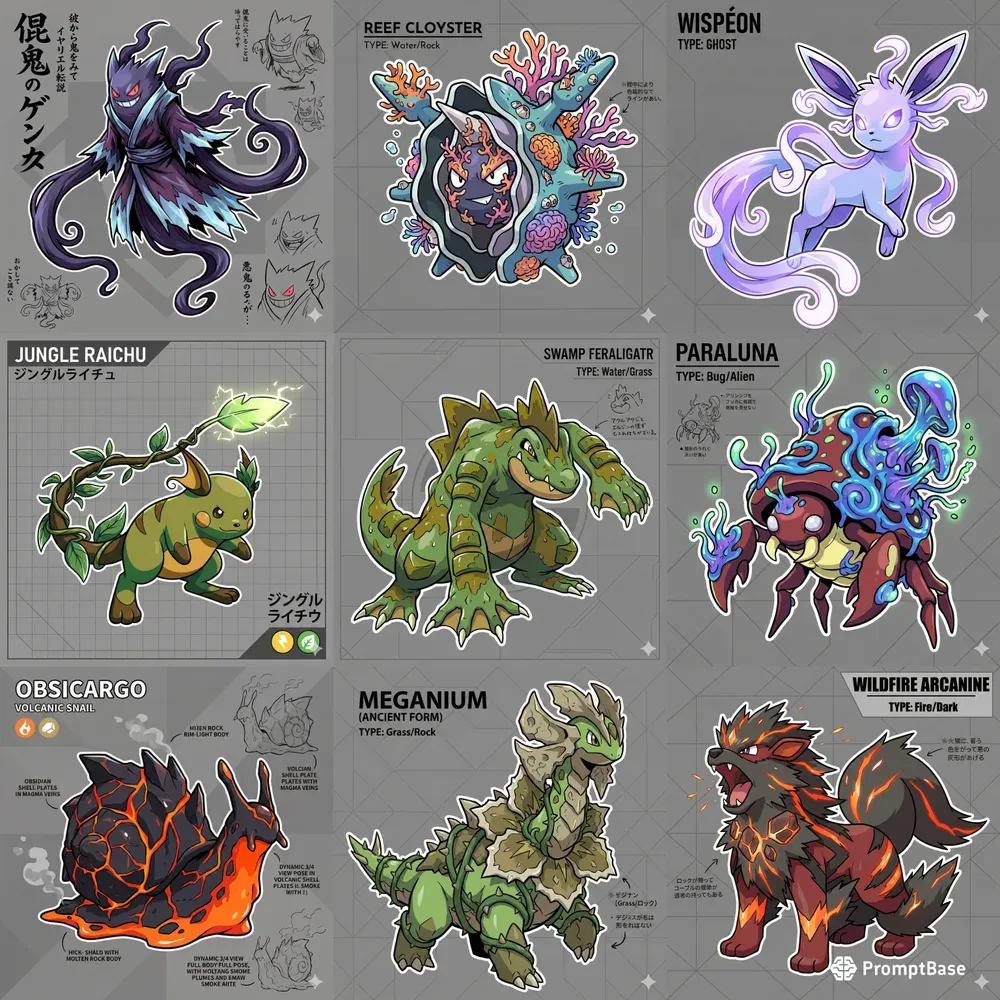 Concept Art Of Fakemon Creatures Gemini Image Prompt | PromptBase