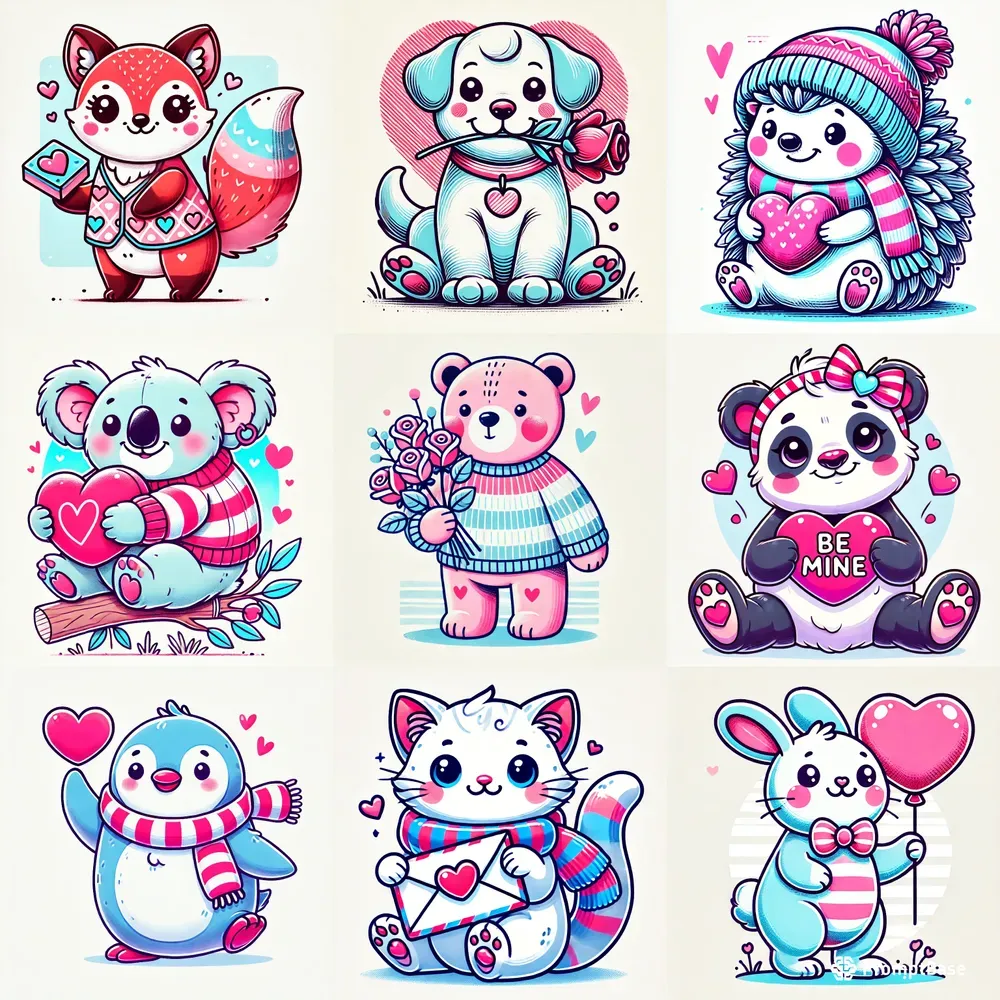 Cute Valentine Characters Cliparts DALL·E Prompt | PromptBase