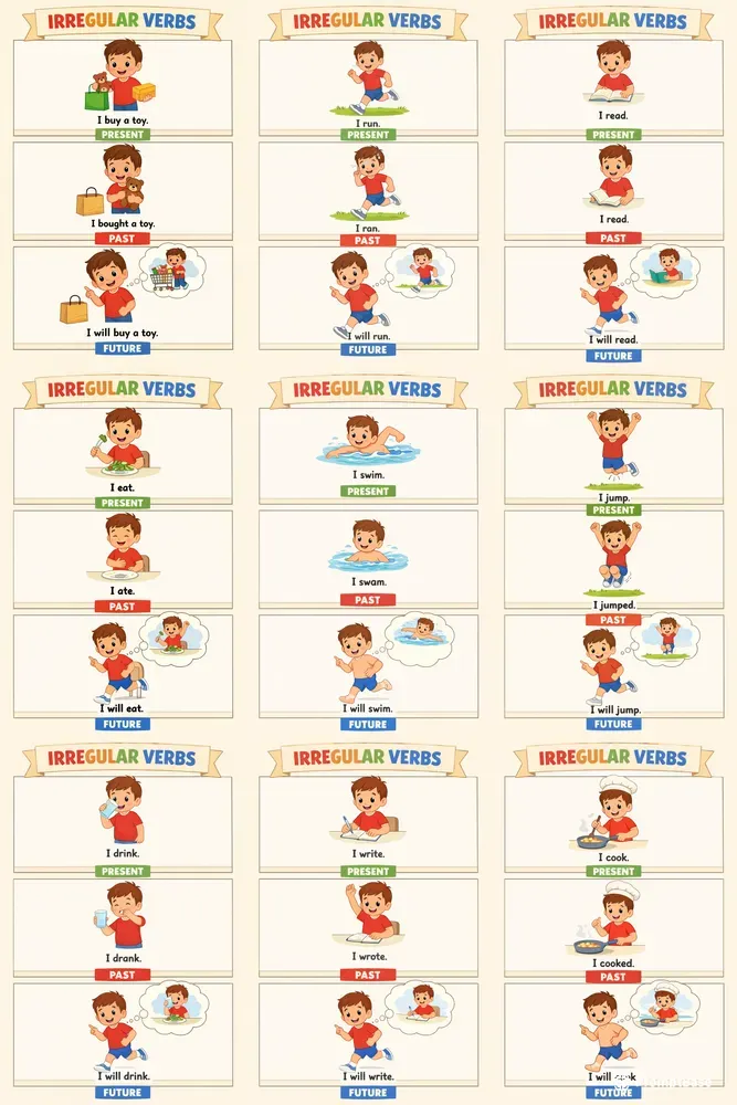 Visual Irregular Verbs Cards Generator ChatGPT Image Prompt | PromptBase