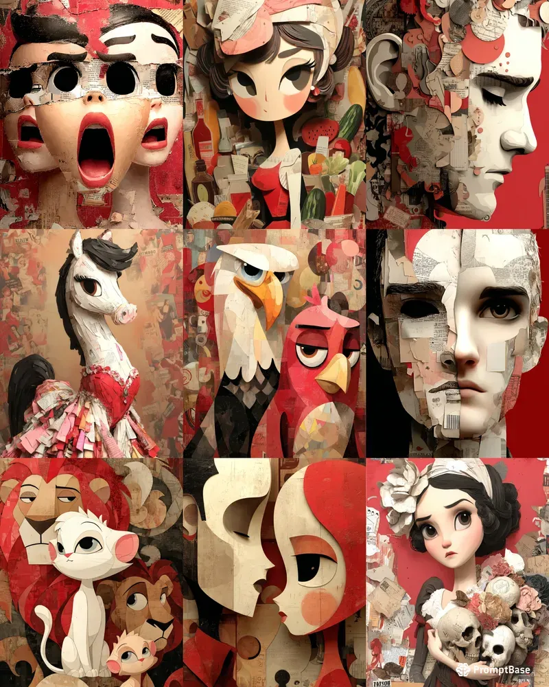 Retro Cut Collage Chaos Midjourney Prompt | PromptBase