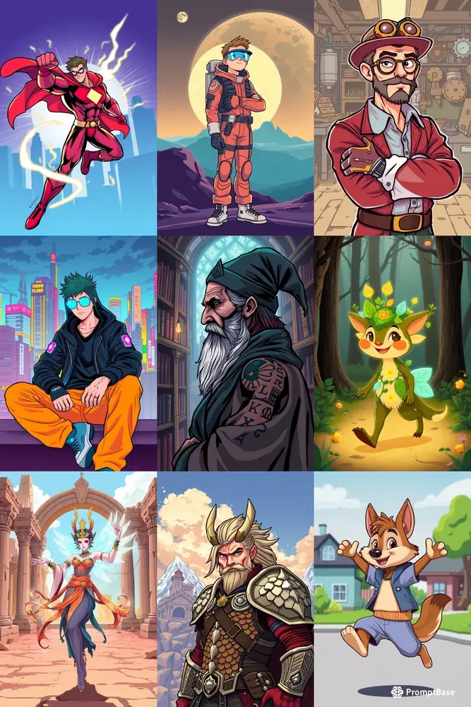 Stylized Character Illustration Templates FLUX Prompt | PromptBase