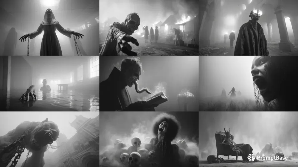 Bw Horror Cinematic Wallpapers Midjourney Prompt | PromptBase