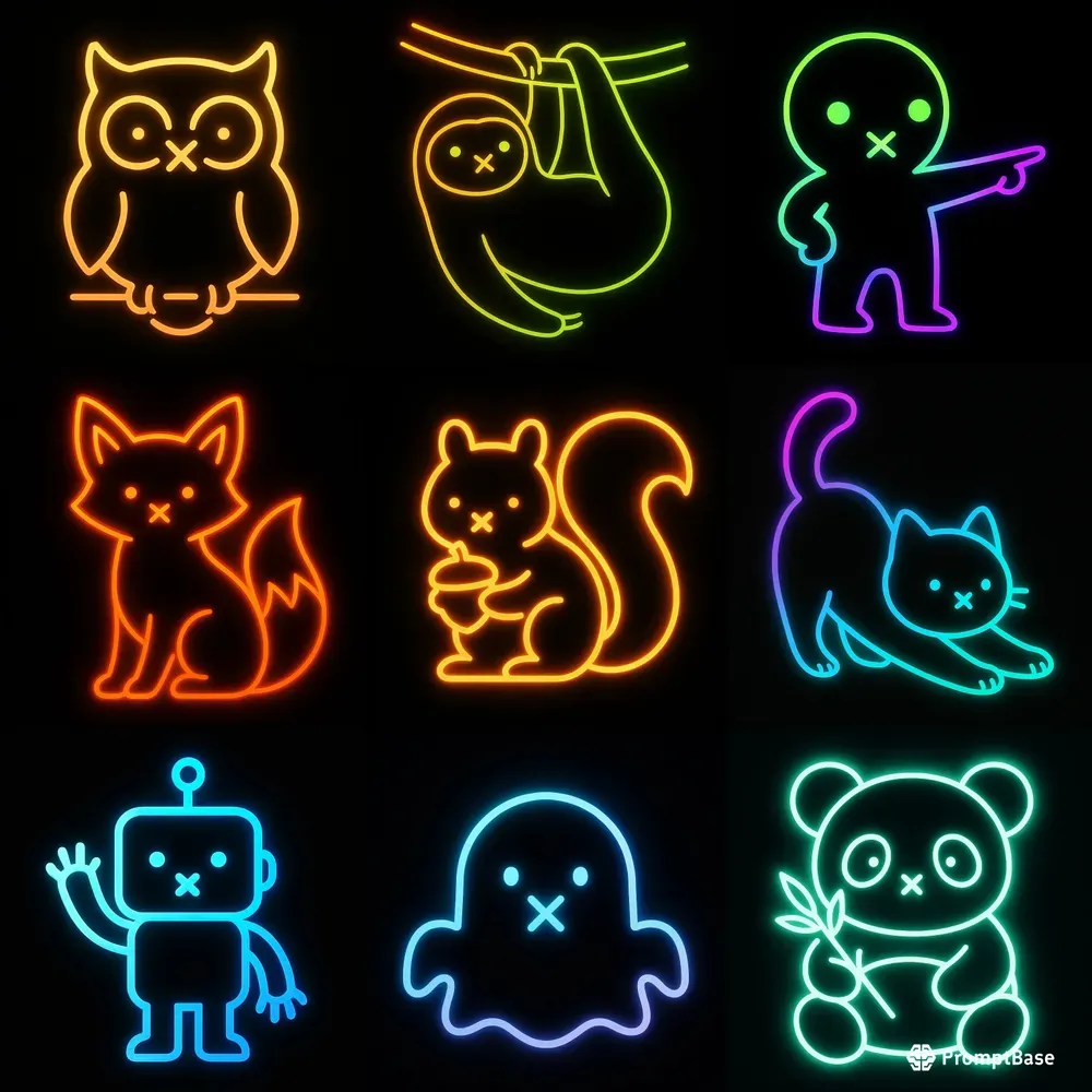 Cute Neon Glow Character Icons ChatGPT Image Prompt | PromptBase