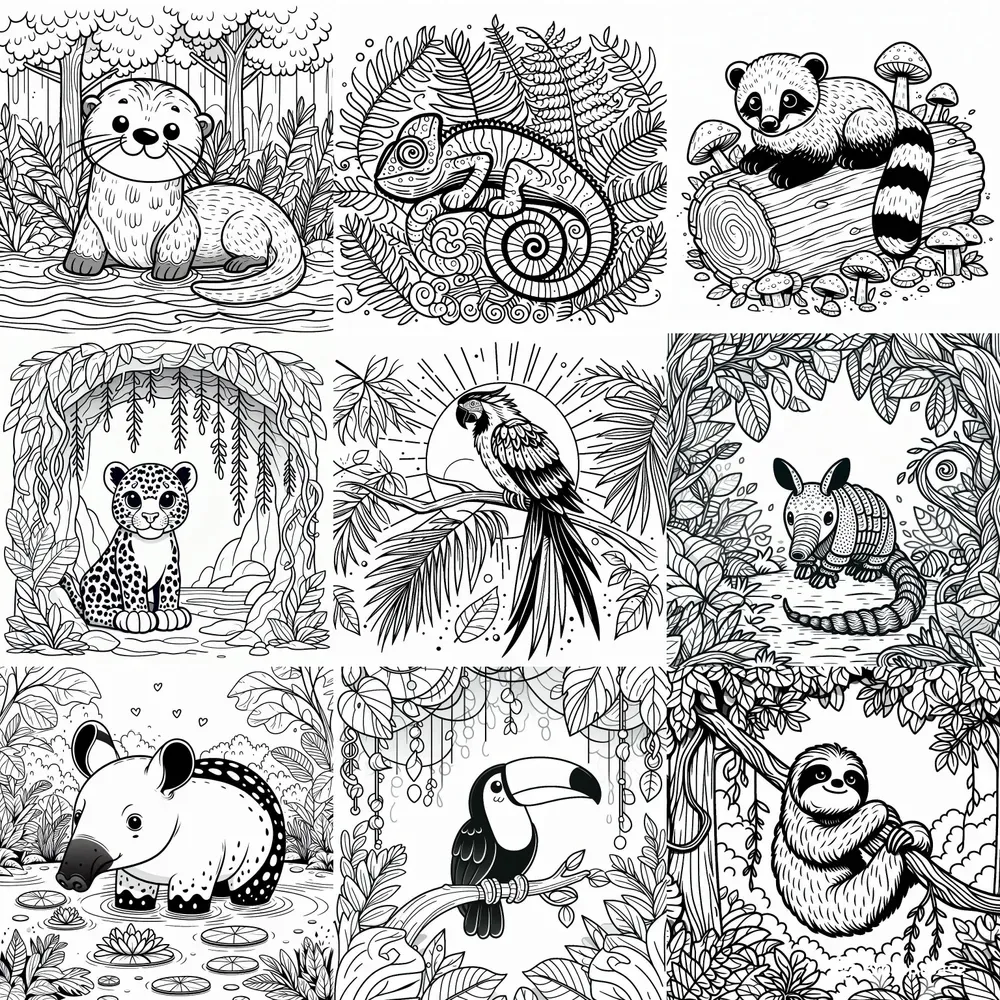 Rainforest Animal Coloring Funs DALL·E Prompt | PromptBase