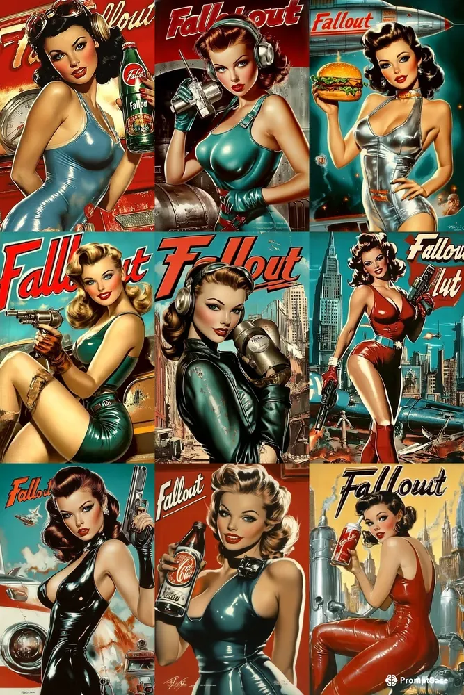 Fallout Retro Futurism Poster Pin Ups Midjourney Prompt | PromptBase