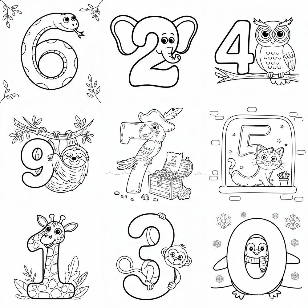 Number Fun Friendly Coloring Pages Ideogram Prompt | PromptBase