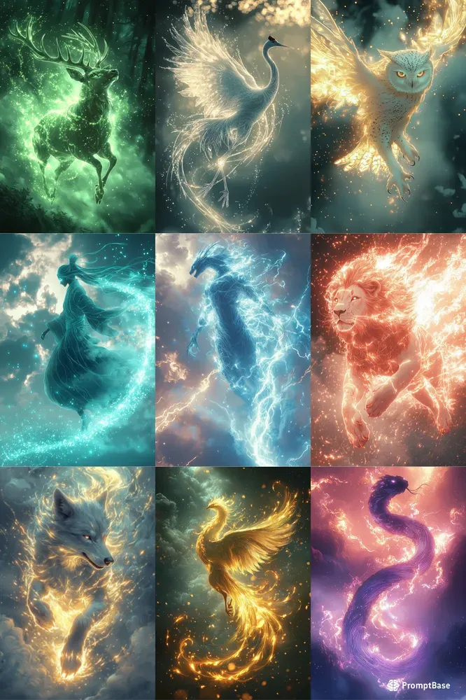 Glowing Line Art Creatures Midjourney Prompt | PromptBase