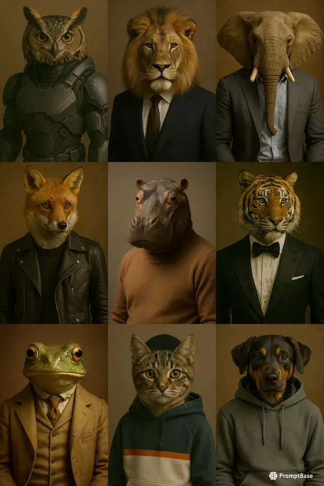 Animal Human Hybrid Portraits ChatGPT Image Prompt | PromptBase